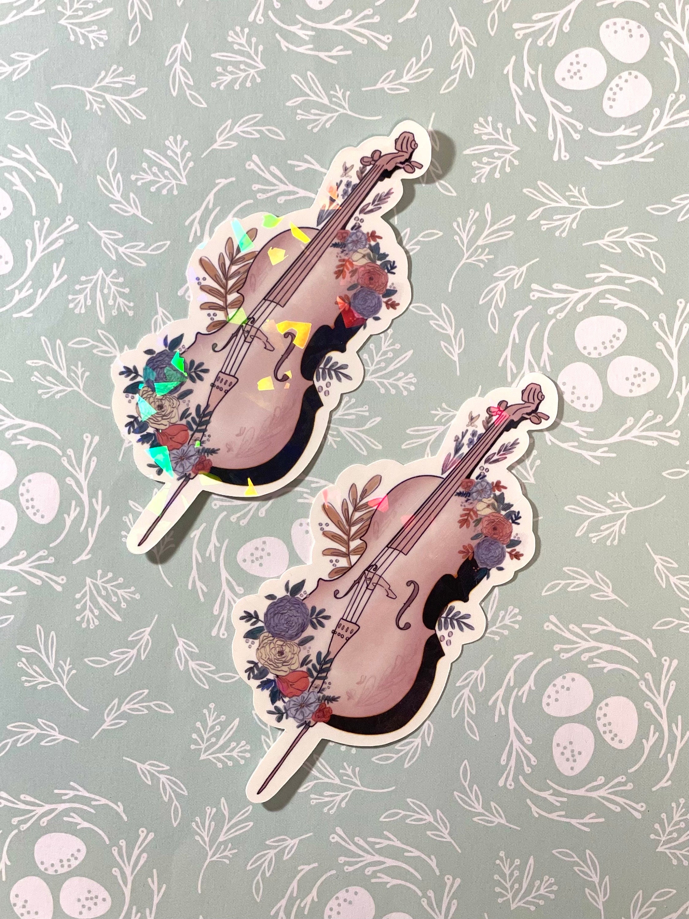 Floral Cello Sticker Holographic Sticker Musician Sticker - Etsy