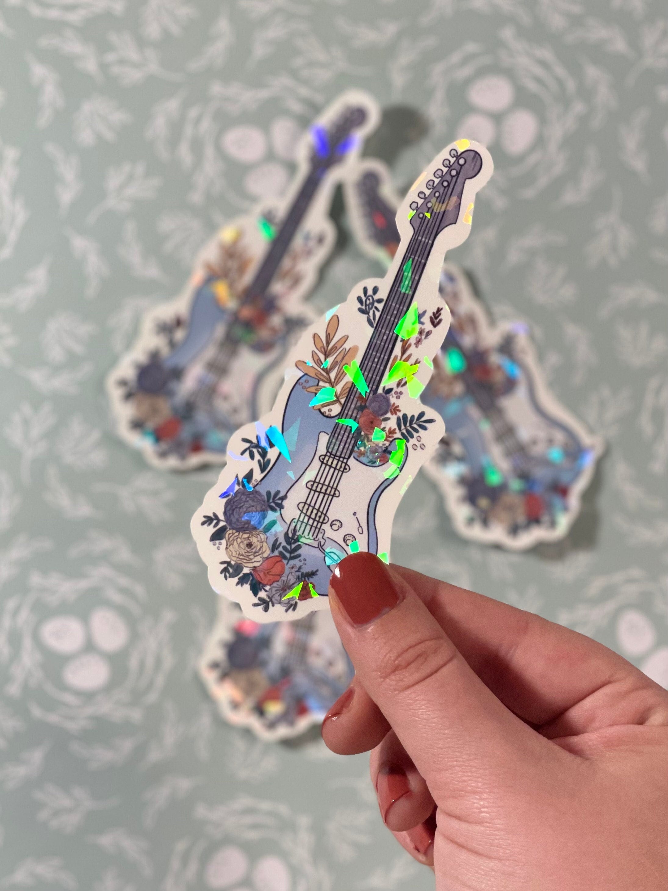 Floral Electric Guitar Sticker Holographic Sticker Musician Sticker ...