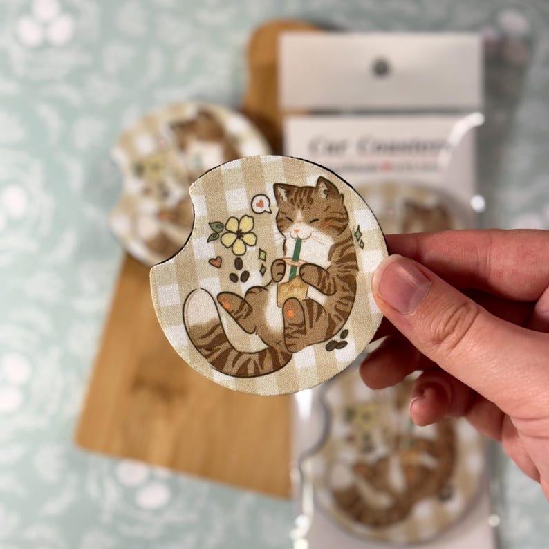 Cute Cat Coaster | Set of Two | Cute Car Coaster | Aesthetic Car ...