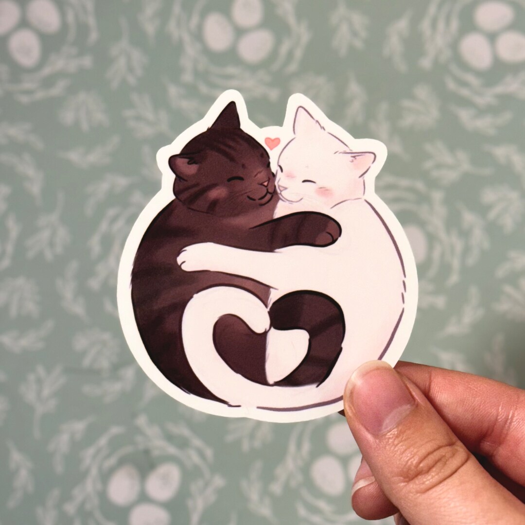 Cuddling Cats Sticker | Glossy Cat Sticker | Cute Sticker | Valentine's ...