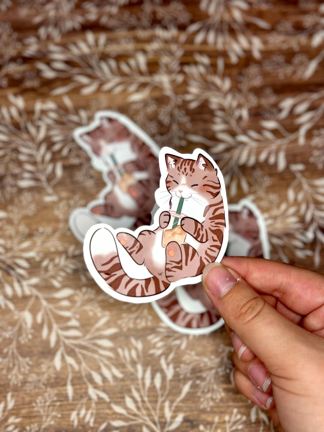 Iced Coffee Cat Sticker | Glossy Cat Sticker | Cute Cat Sticker | Die ...