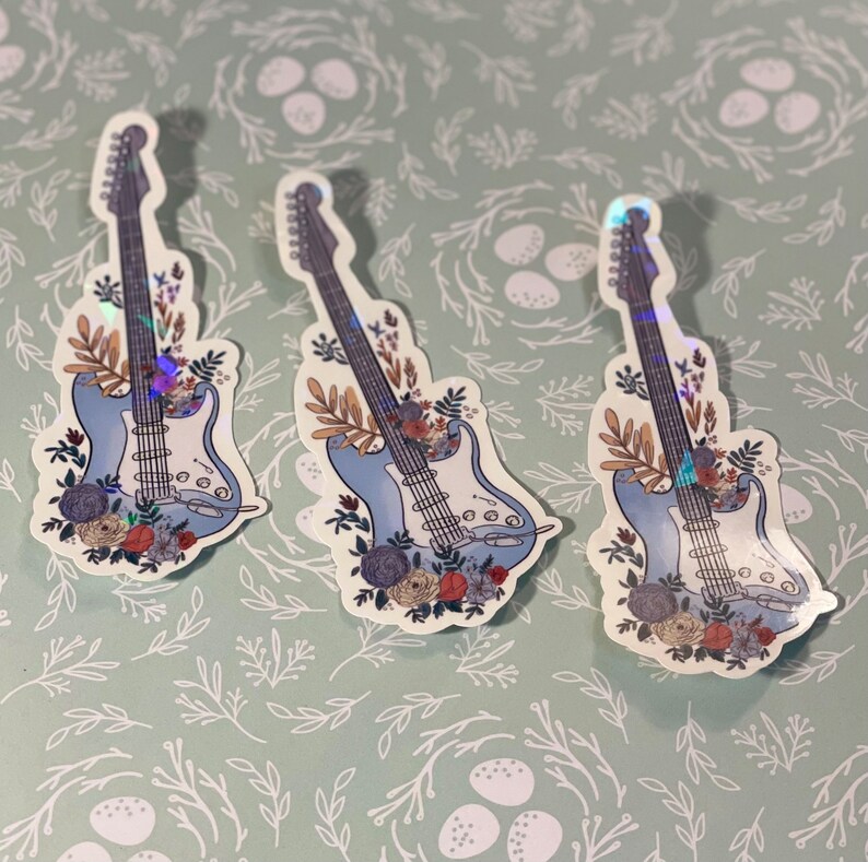 Floral Electric Guitar Sticker | Holographic Sticker | Musician Sticker ...