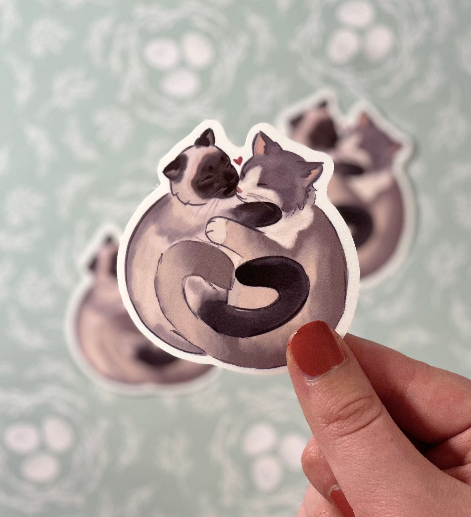 Cuddling Cats Sticker Glossy Cat Sticker Die Cut Sticker Couple Sticker ...