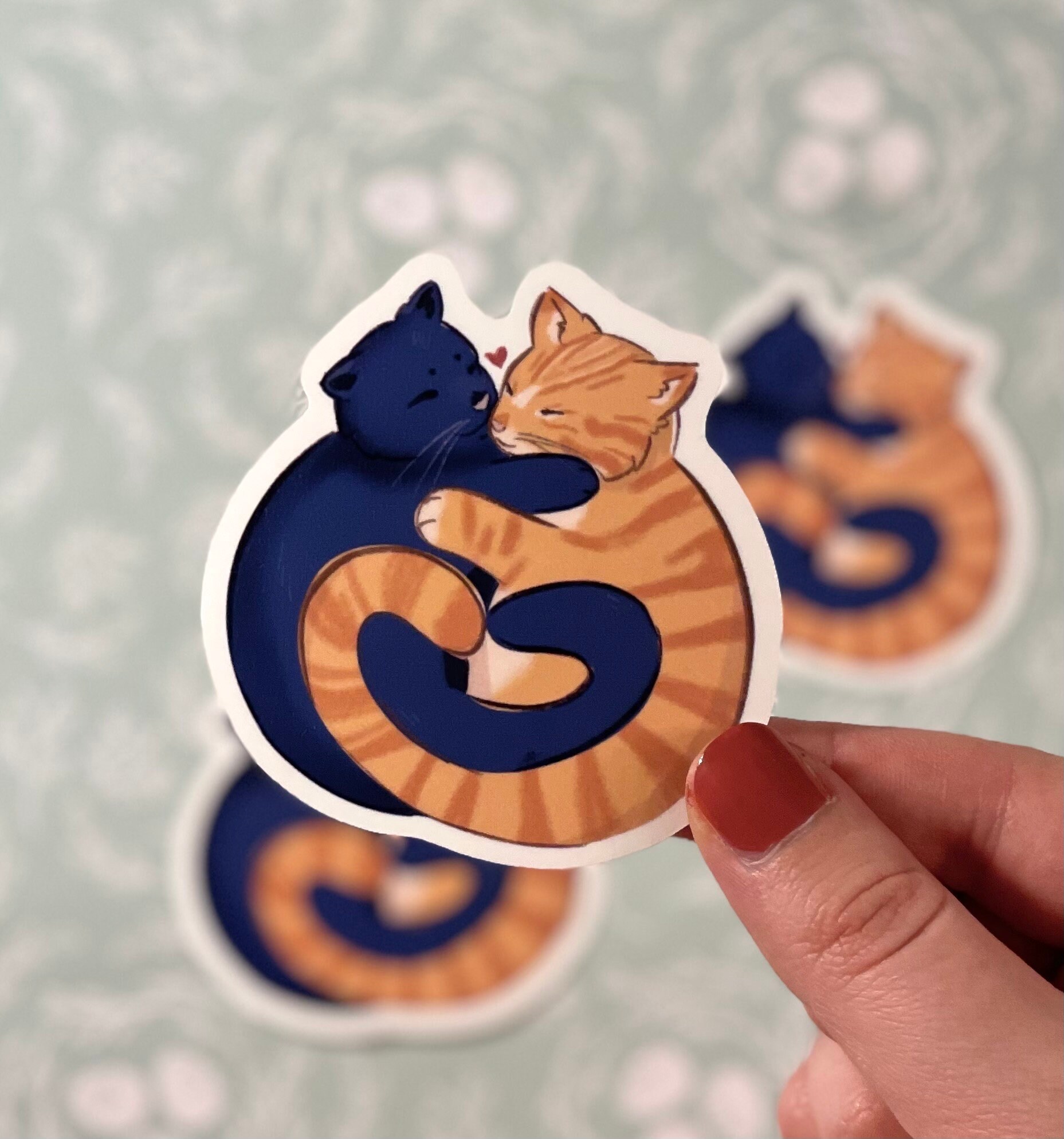 Cuddling Cats Sticker Glossy Cat Sticker Die Cut Sticker Couple Sticker ...