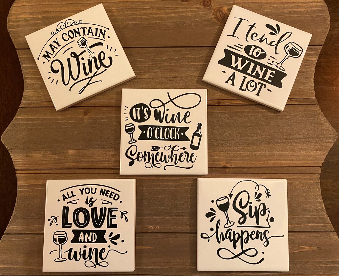 Wine Drink Coasters Set of 4 Wine Coasters Wine Lover Gift | Etsy