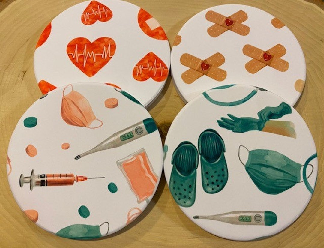 Nurse Coaster Set, Medical Ceramic Coasters, Nurse's Week, Coffee Wine ...