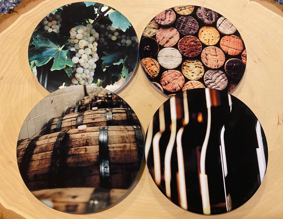 Wine Drink Coasters, Set of 4 Wine Coasters, Wine Lover Gift, Ceramic ...