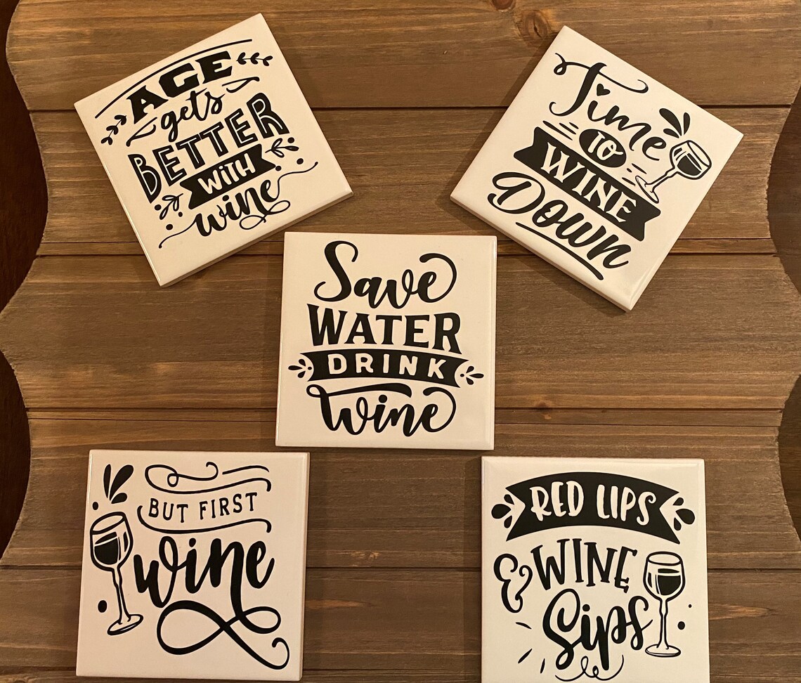 Wine Drink Coasters Set of 4 Wine Coasters Wine Lover Gift | Etsy