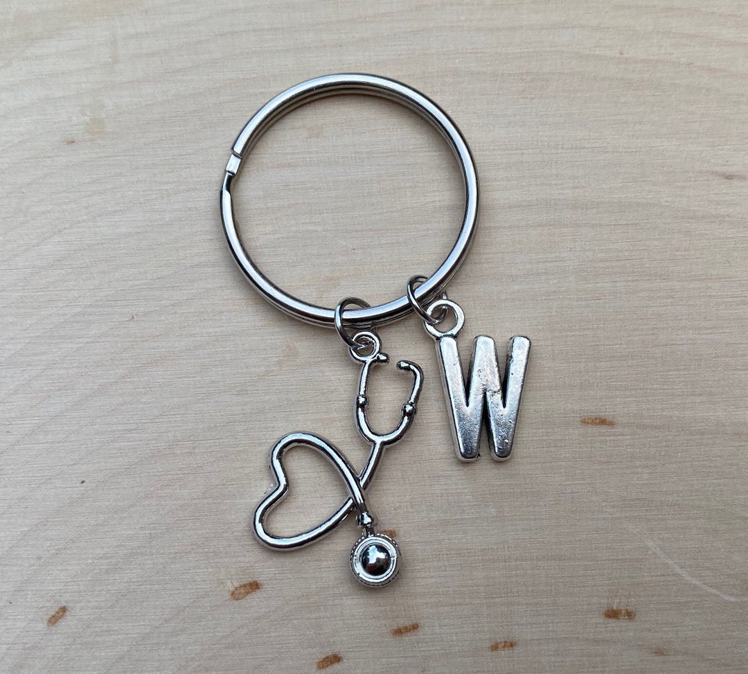 Stethoscope Keyring, Silver Stethoscope Charm Keychain, Personalized ...