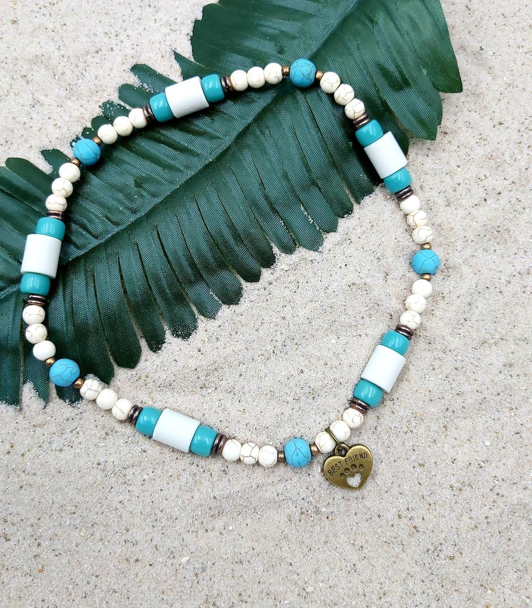 EM Ceramic Collar, Dog Chain With Turquoise, Natural Stone Beads for ...