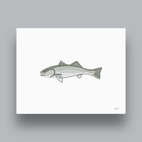 Single Line Striped Bass Art Print | Etsy