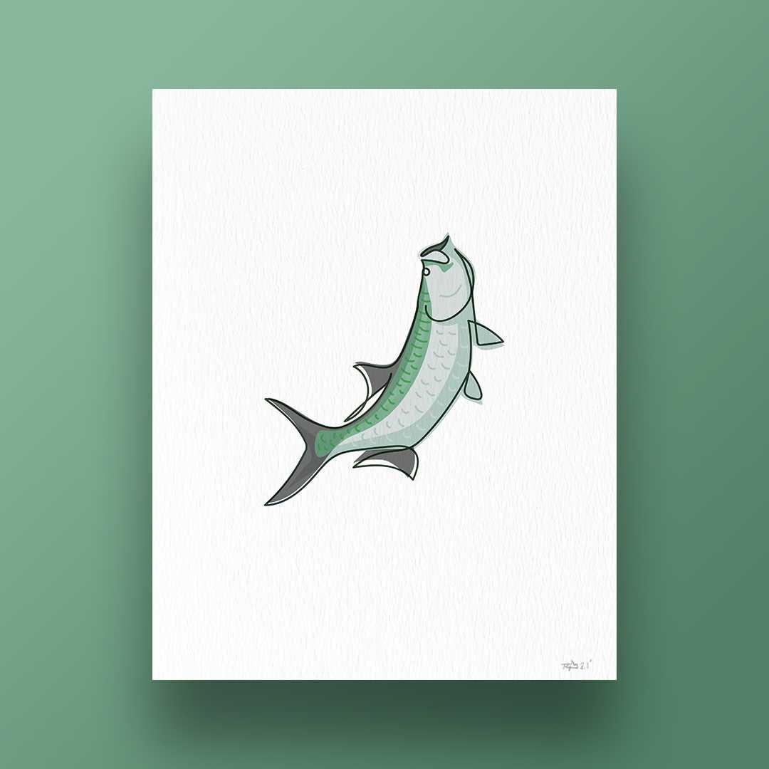 Single Line Jumping Tarpon Art Print. - Etsy