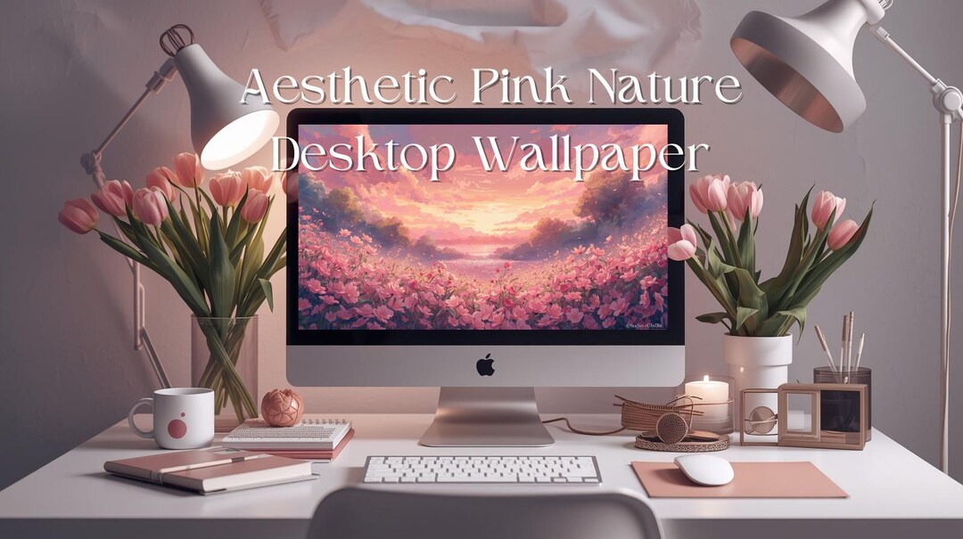 Aesthetic Nature Pink Landscape Desktop Wallpaper | Sunrise Sky Floral ...