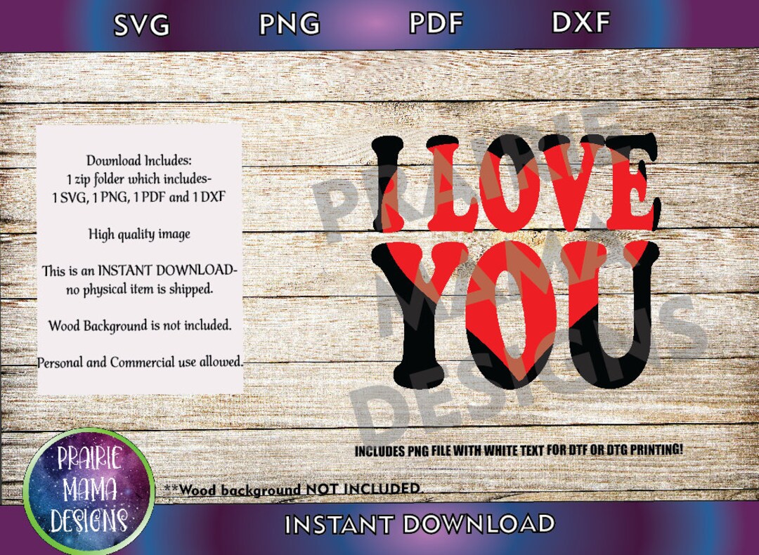 I Love You Heart SVG PNG DXF Pdf Cut File Digital Download Valentine's ...