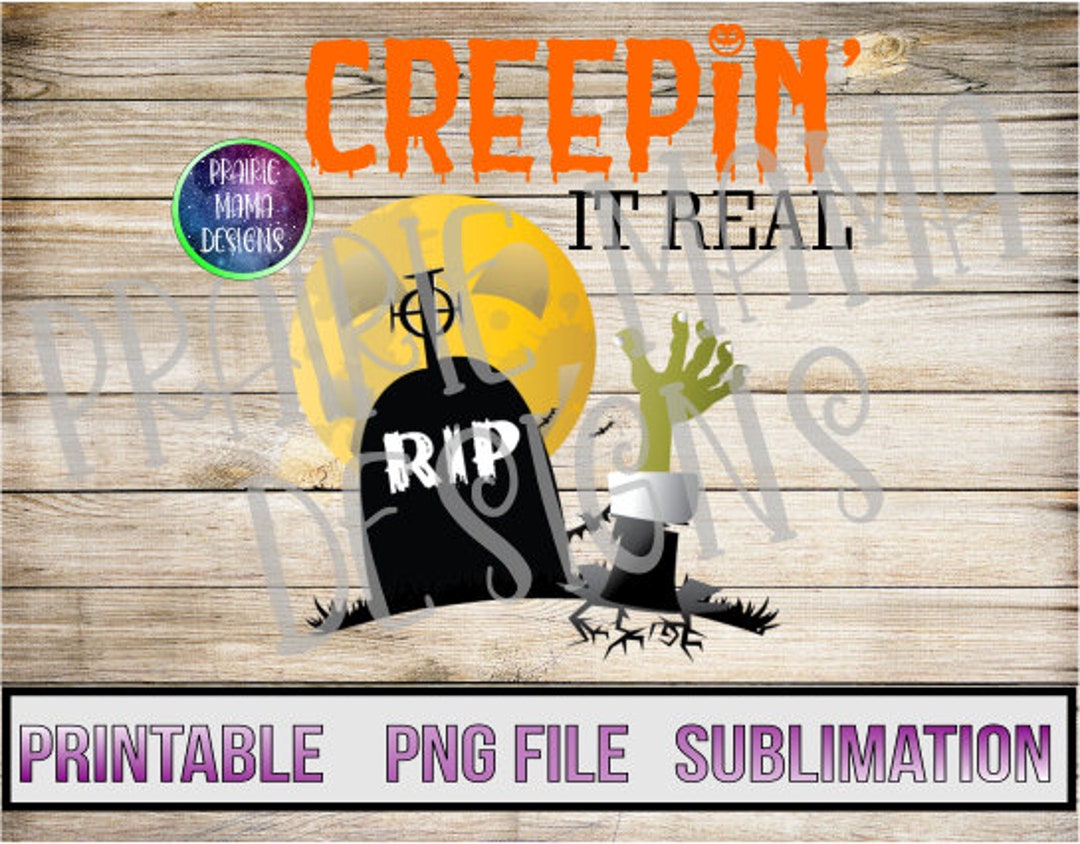 Creepin It Real Halloween RIP Headstone Zombie Hand Full Moon Scary ...