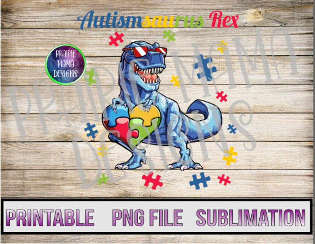 Autism Autismsaurus Rex Dinosaur Puzzle Heart Digital File Digital ...