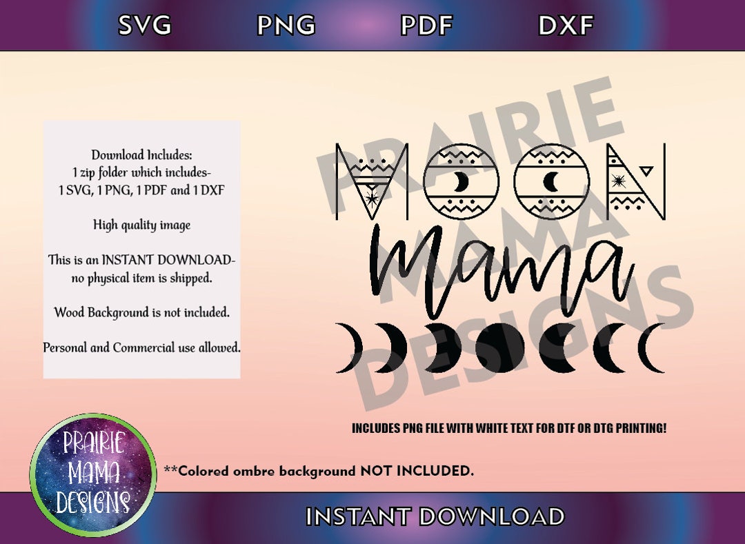 Moon Mama, Mother's Day Printable SVG PNG DXF Pdf Cut File Digital ...