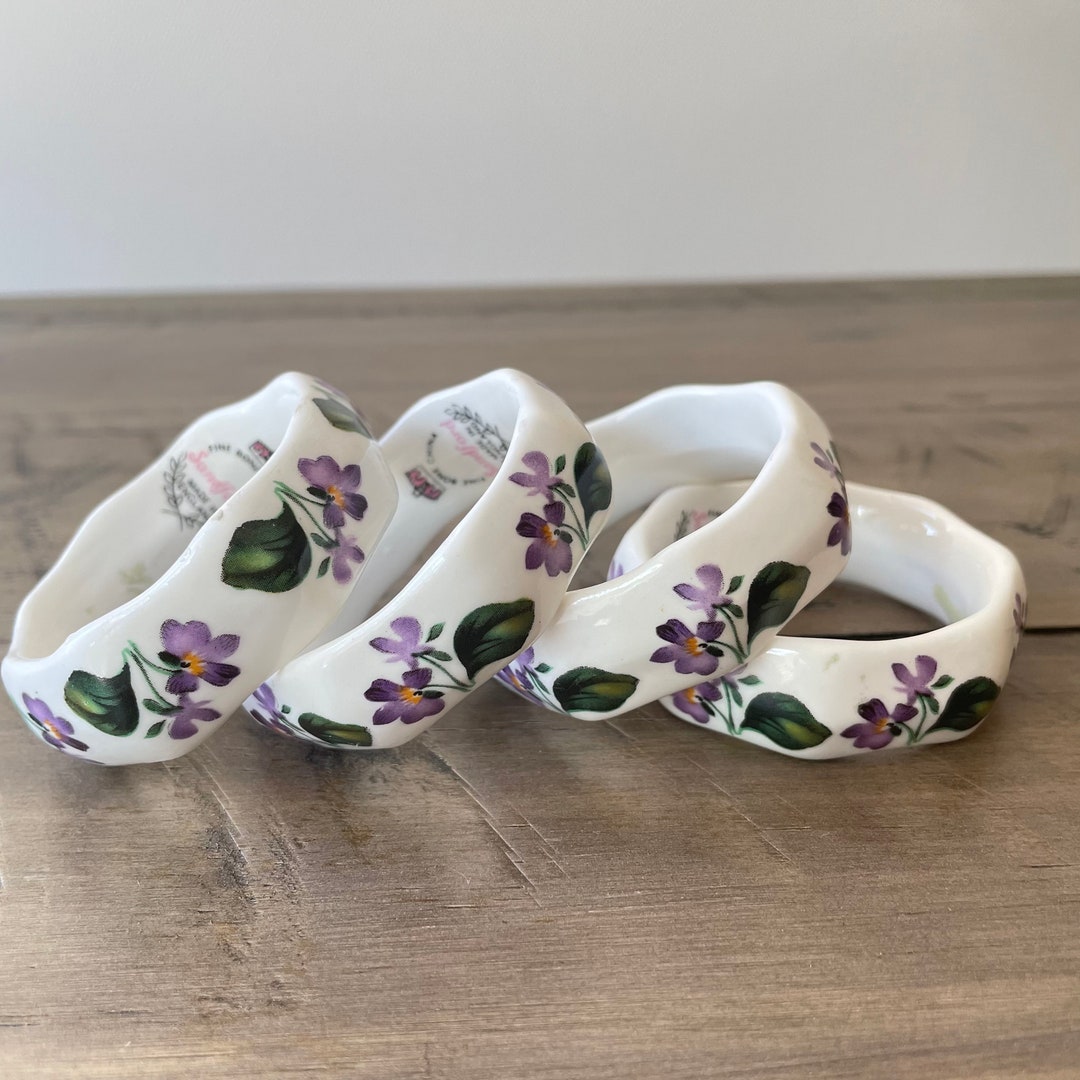 Vintage Sandford Fine Bone China Napkin Rings Holder Set of 4 Purple ...