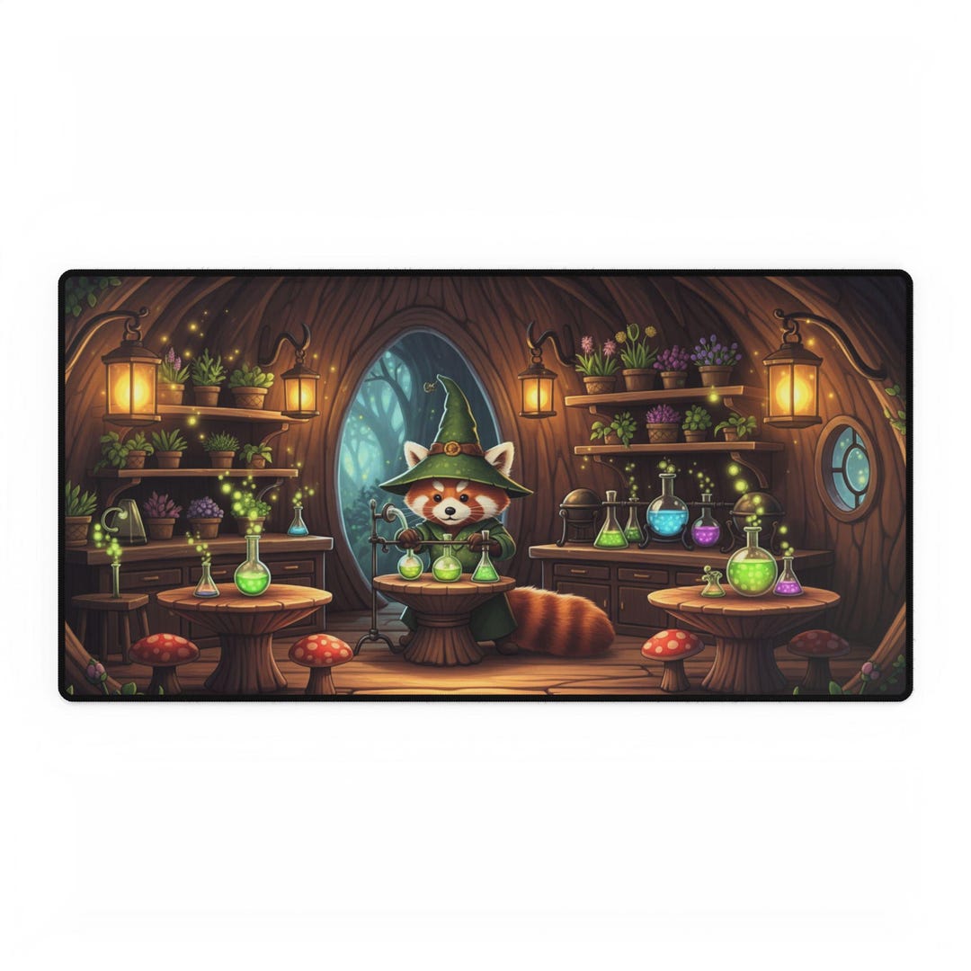 Enchanted Forest Red Panda Alchemist Desk Mat, Cozy Woodland Laboratory ...