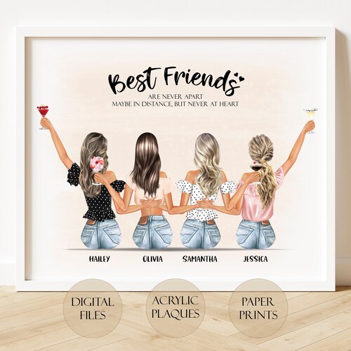 4 Best Friend Gift Four Best Friends Print Personalized - Etsy