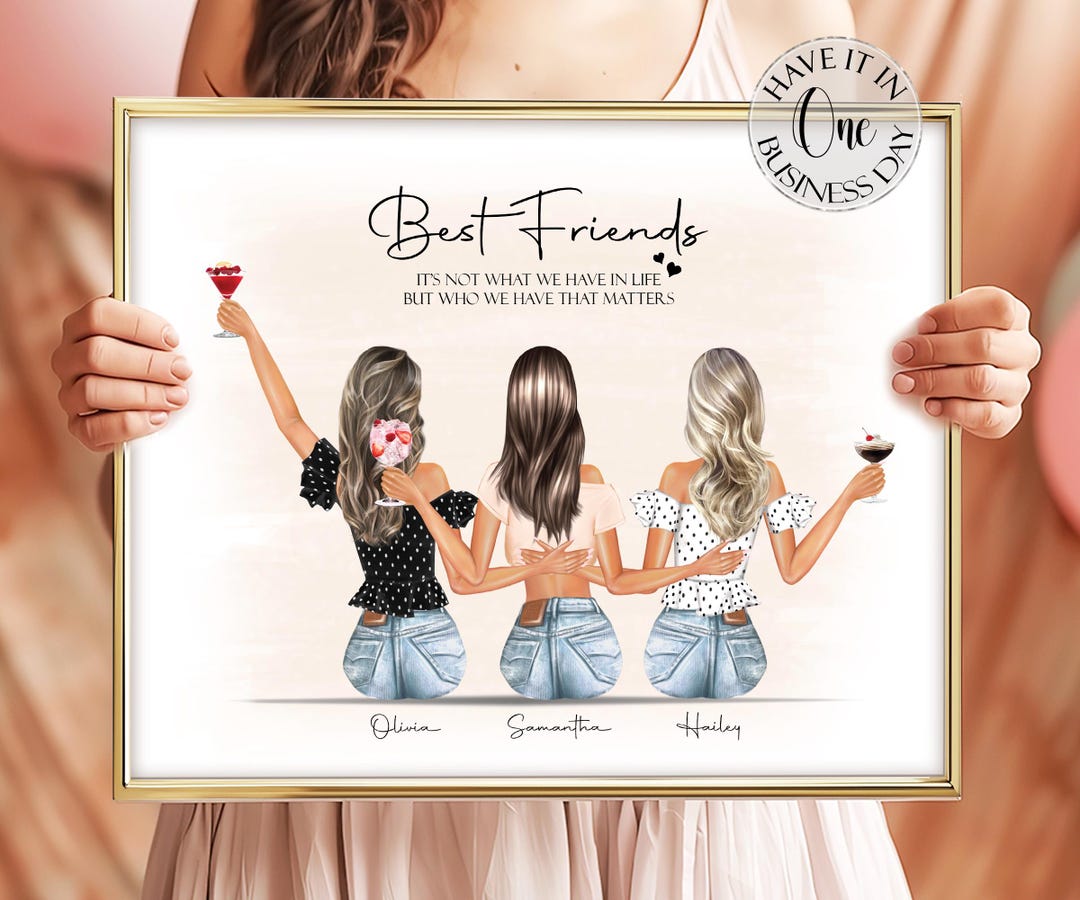 3 Best Friends Drawing Three Besties Print Friendship Poster 3 Best ...