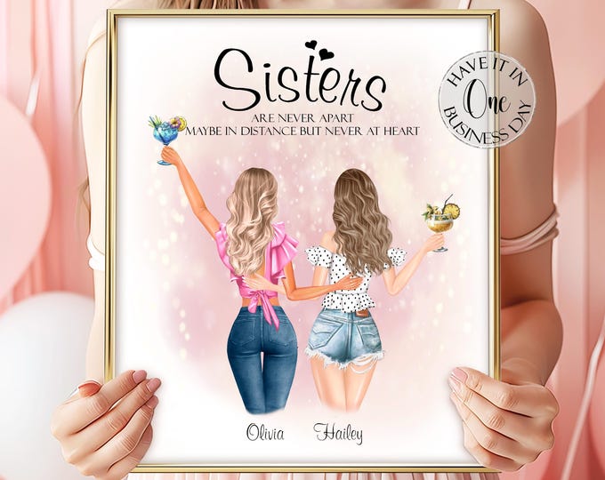 Custom Sister Portrait|personalized Digital Art for Sisters|printable ...