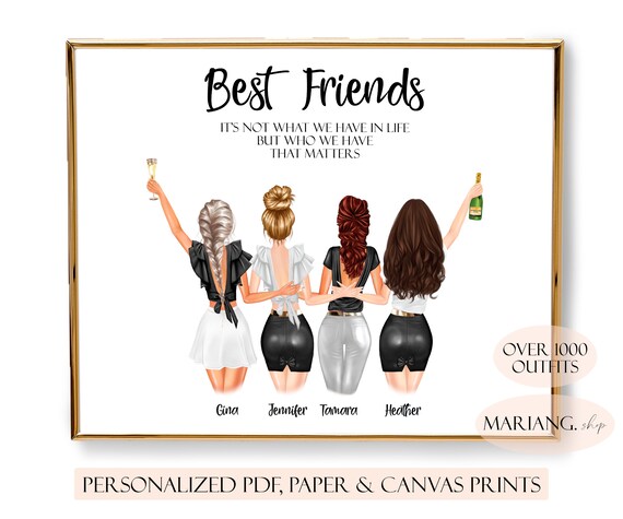 Four Best Friends Print Gifts Custom Gift for 4 Best Friends | Etsy UK