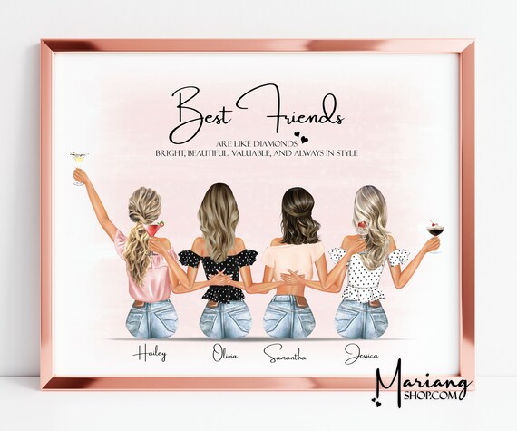 Four Best Friends Print Gifts Custom Gift for 4 Best Friends - Etsy