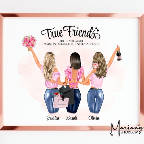 3 Best Friends Drawing Three Besties Print Friendship Poster 3 - Etsy