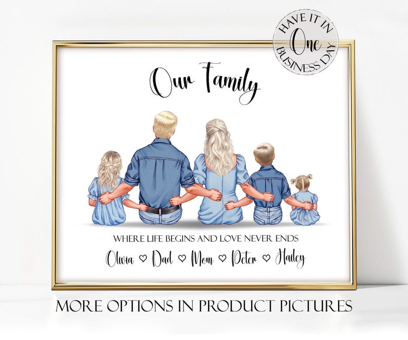 Personalized Family Portrait Print Custom Wall Art Our Family Drawing ...