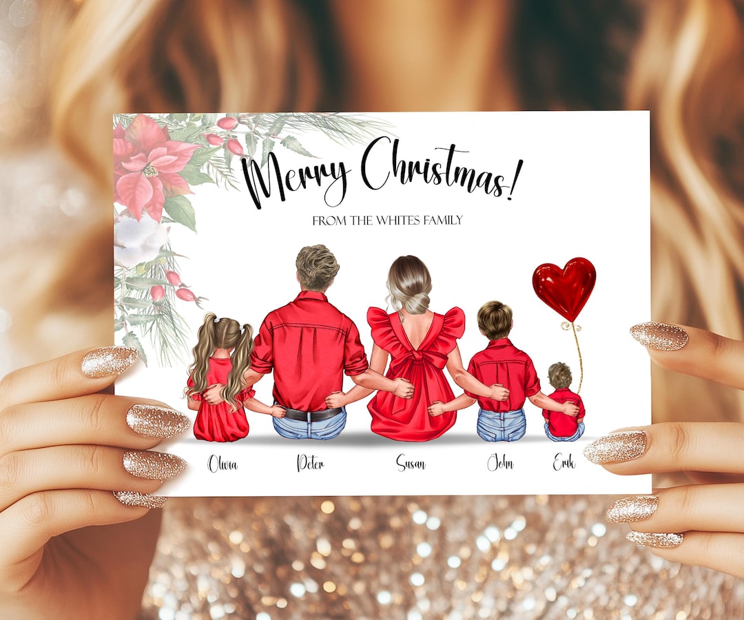 Custom Family Portrait Christmas Card Personalized Christmas Gift Card ...