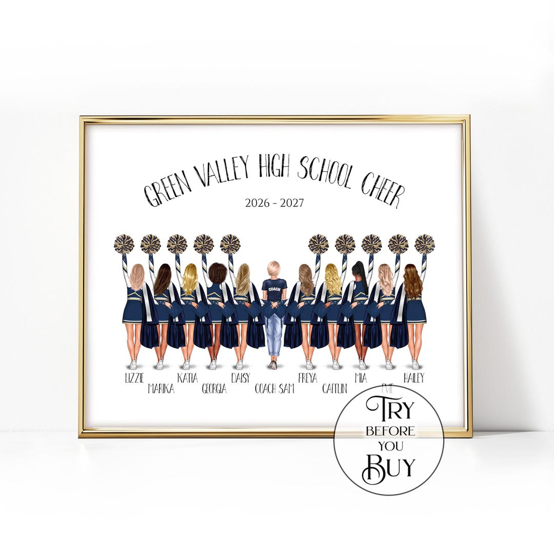 Custom Cheerleading Gift Cheer Team Illustration Cheer Team Gift Cheer ...