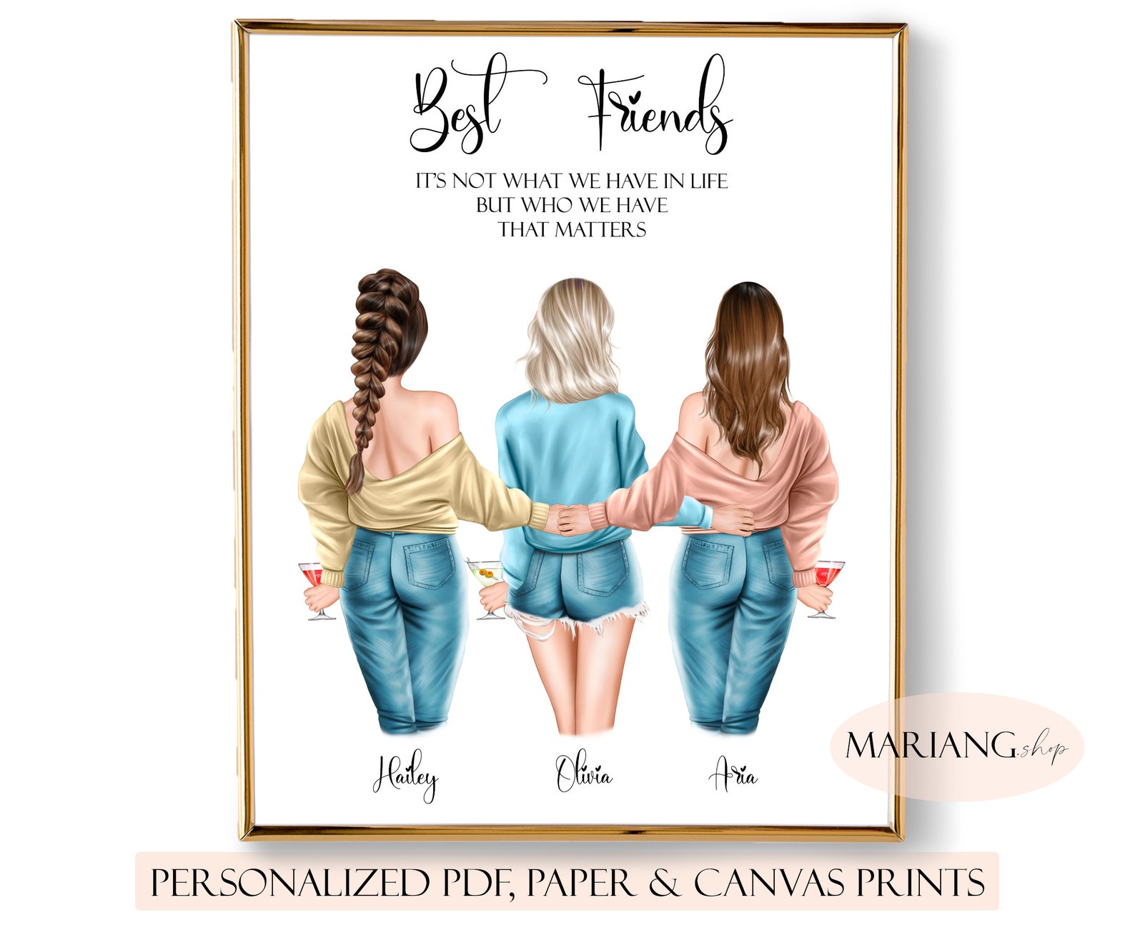 3 Best Friends Gift Personalized Gift for 3 Friends Custom | Etsy