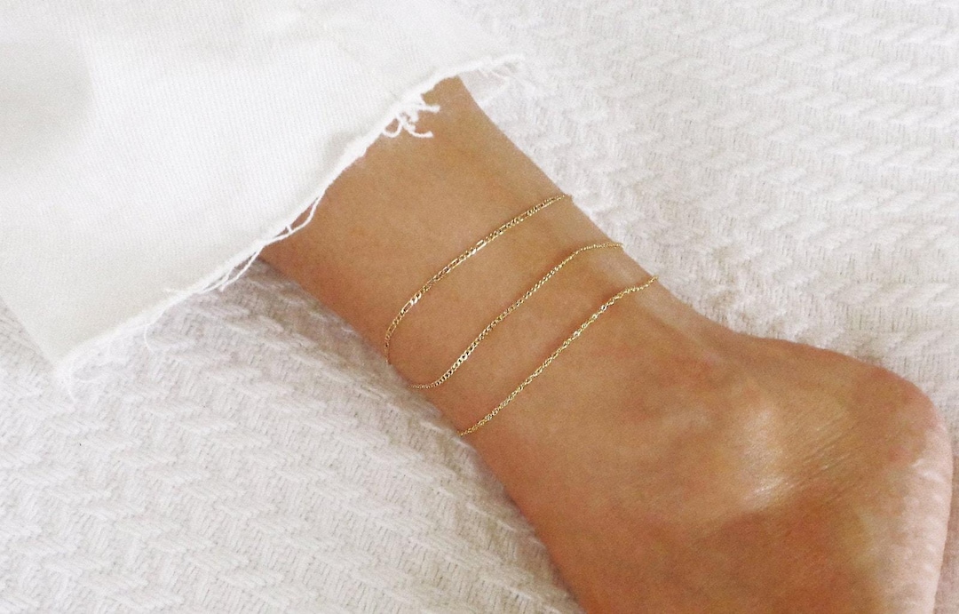 Solid Gold Anklet, 10K Real Gold Ankle Bracelet, 10K Gold Cuban Link ...