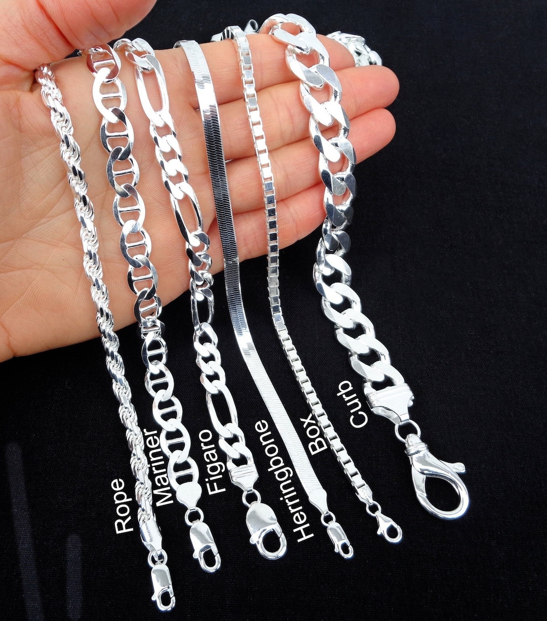Thick Sterling Silver Chain Solid 925 Italian Silver 15mm Curb Chain 4mm Box 5mm Herringbone Necklace 9mm Figaro 10mm Mariner 5.6mm rope Etsy