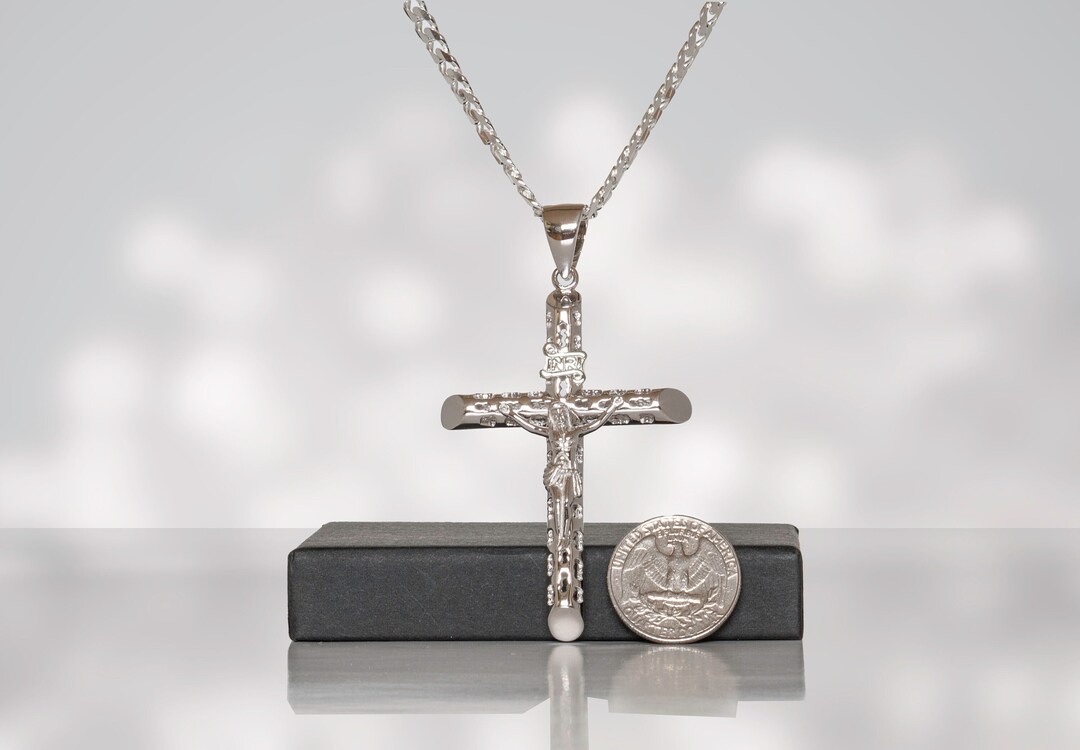 Big Silver Crucifix Pendant, Solid 925 Sterling Silver Christian Jesus ...
