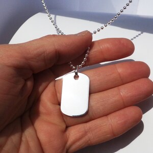 Plain Silver Dog Tag Chain Necklace, Solid Sterling Silver Tag on Ball ...