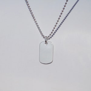Plain Silver Dog Tag Chain Necklace, Solid Sterling Silver Tag on Ball ...