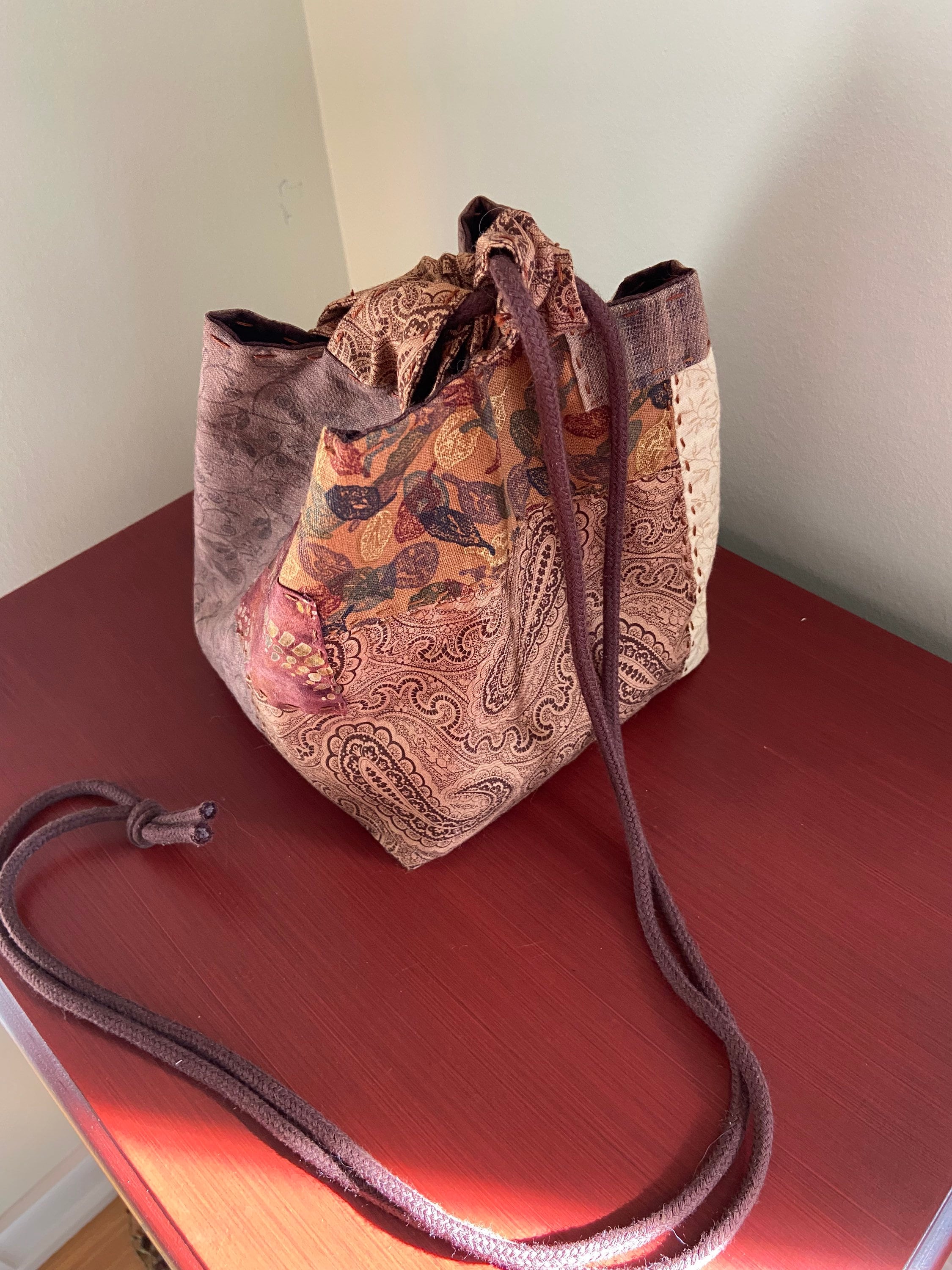 Hand Stitched Bucket Bag With Sashiko Style Stitching - Etsy