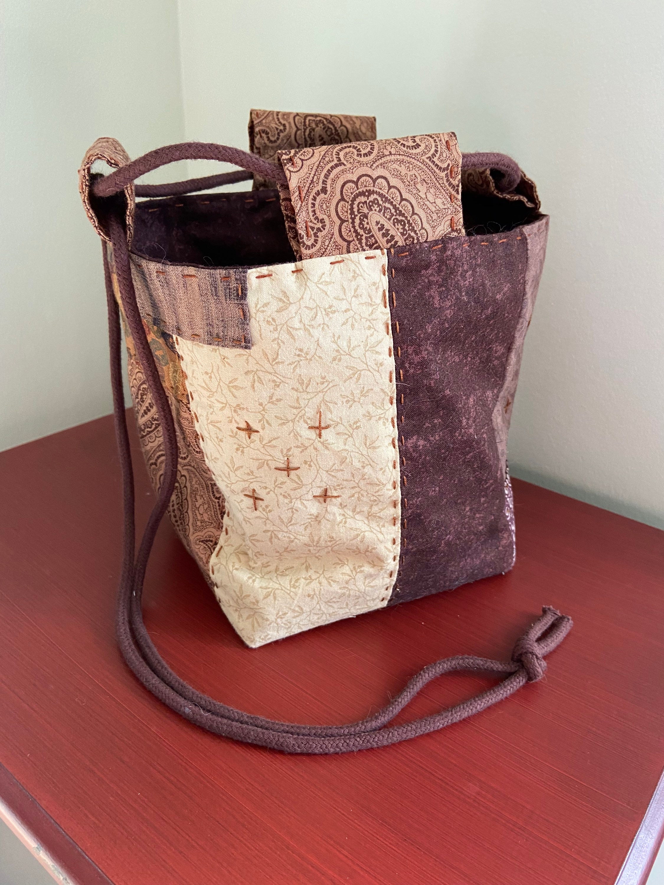 Hand Stitched Bucket Bag With Sashiko Style Stitching - Etsy