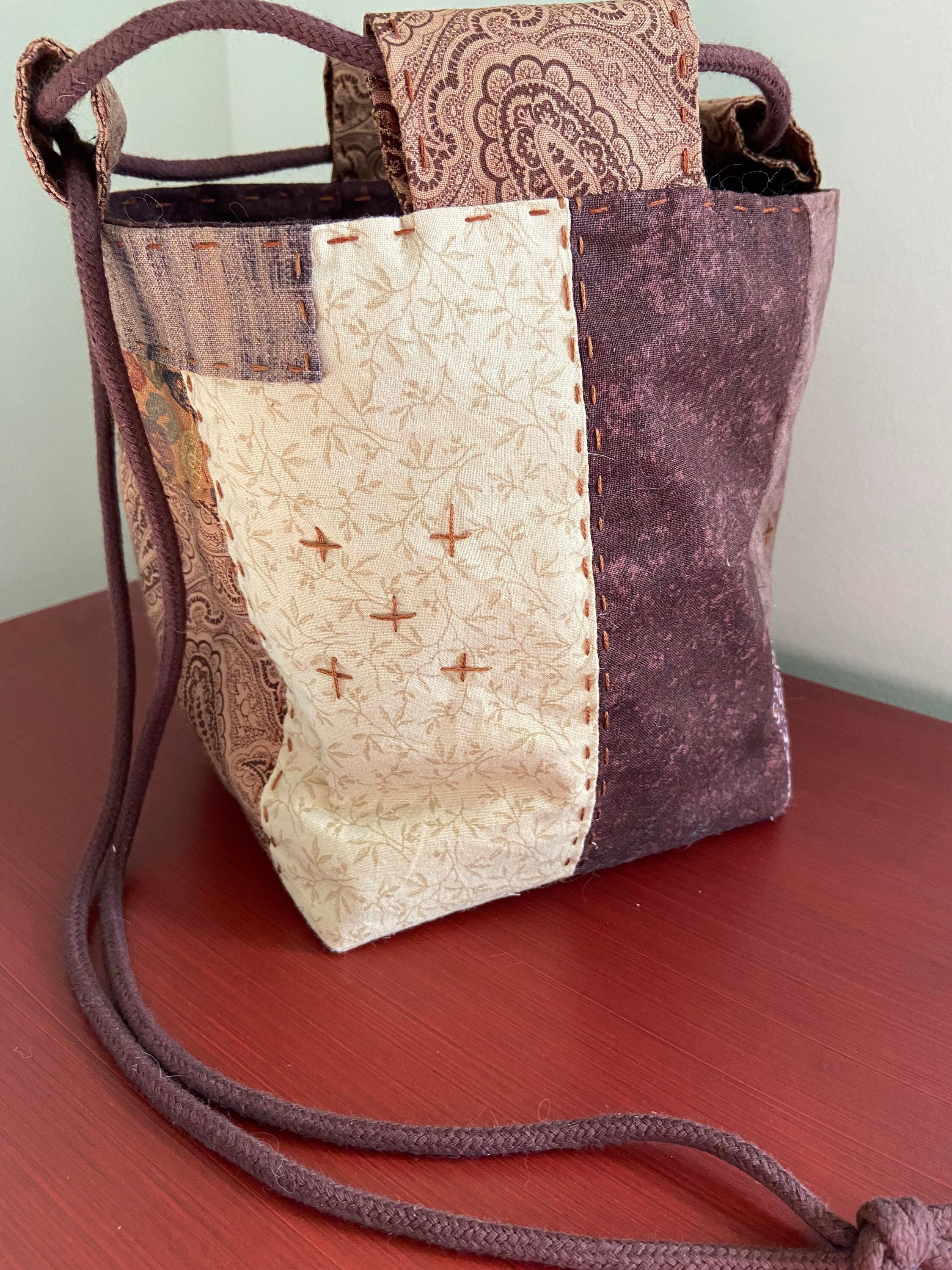 Hand Stitched Bucket Bag With Sashiko Style Stitching - Etsy
