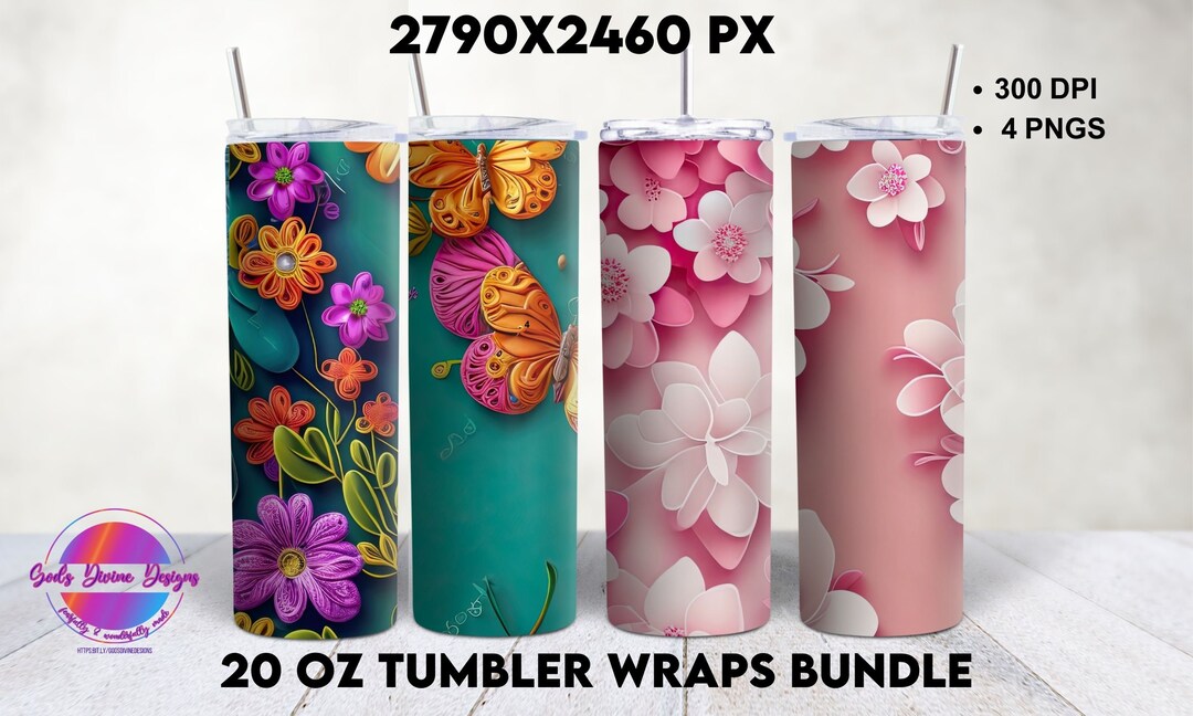 4 - 3D Floral 20oz Straight Tumbler Wraps BUNDLE for Sublimation 300 ...
