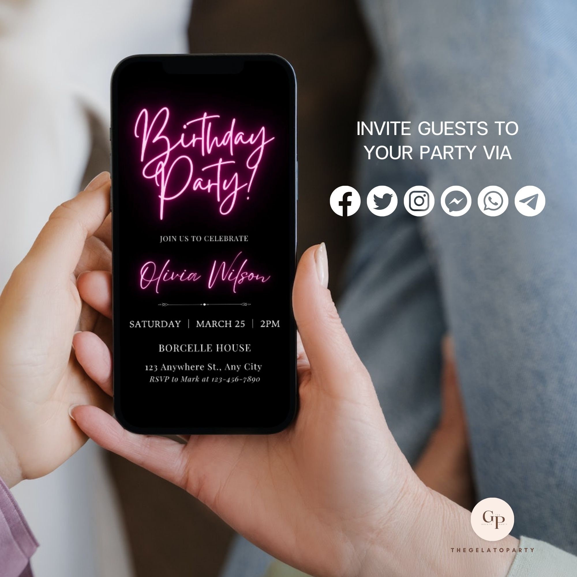 EDITABLE Neon Light Birthday Party Invitation Birthday Invitation ...
