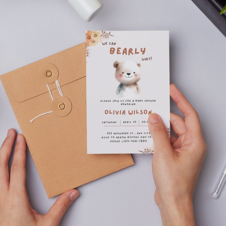 EDITABLE Bear Baby Shower Invitation Template Digital Invitation Teddy ...