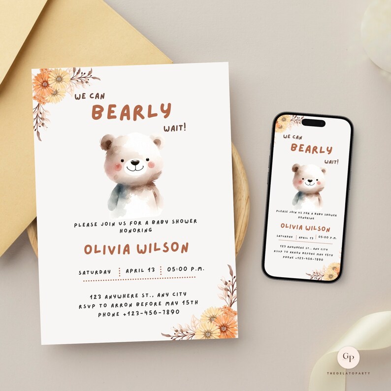 EDITABLE Bear Baby Shower Invitation Template Digital Invitation Teddy ...