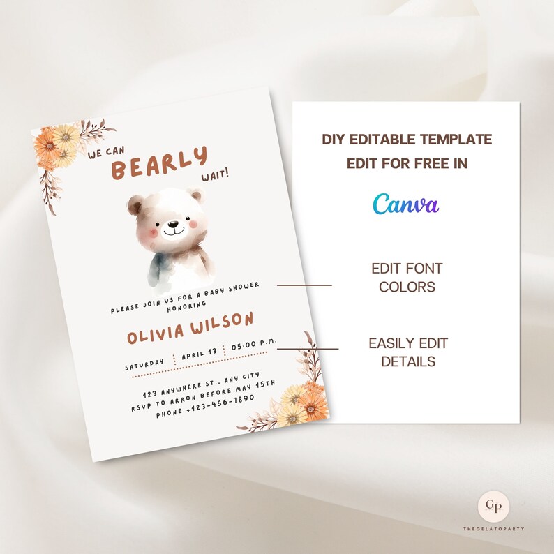 EDITABLE Bear Baby Shower Invitation Template Digital Invitation Teddy ...