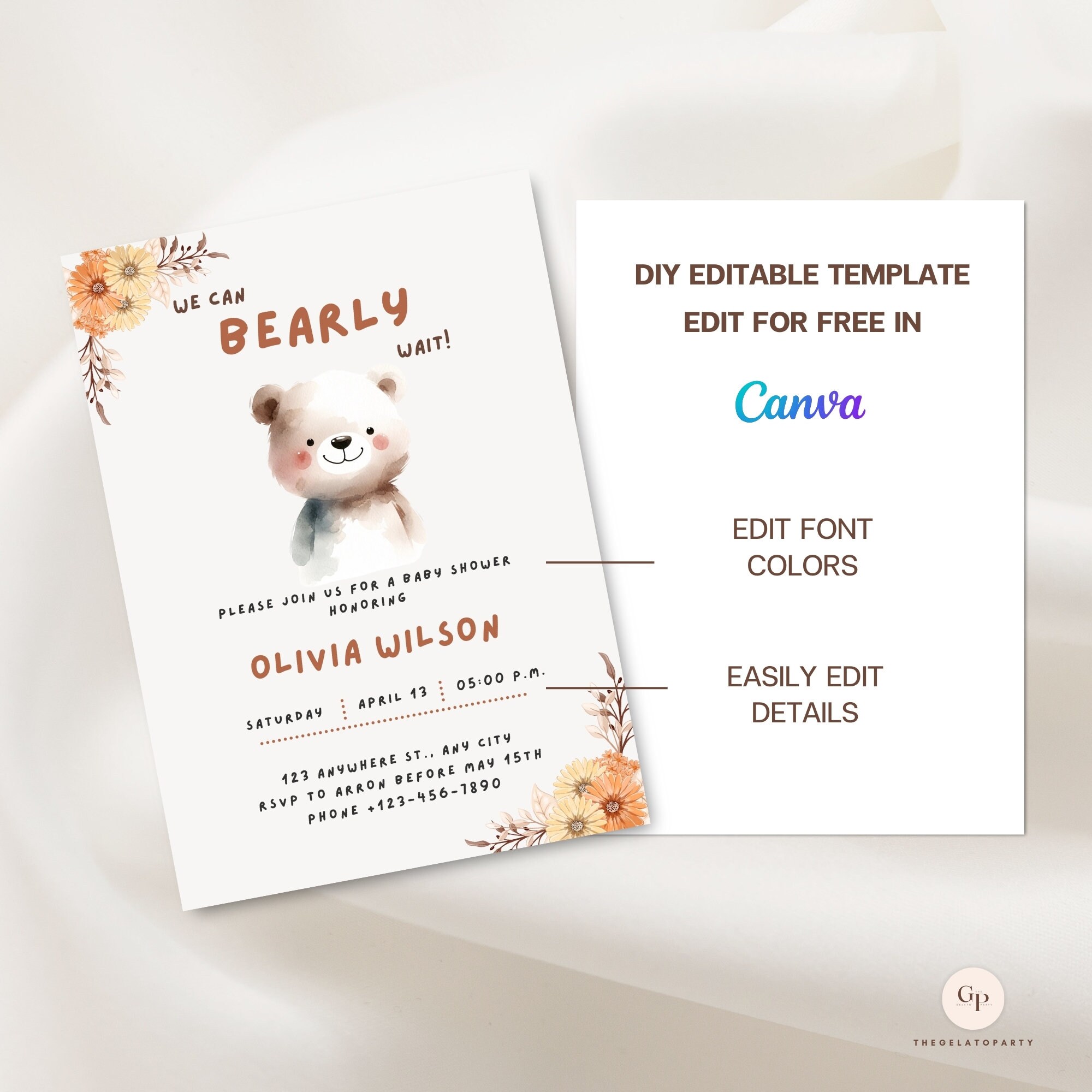 EDITABLE Bear Baby Shower Invitation Template Digital Invitation Teddy ...