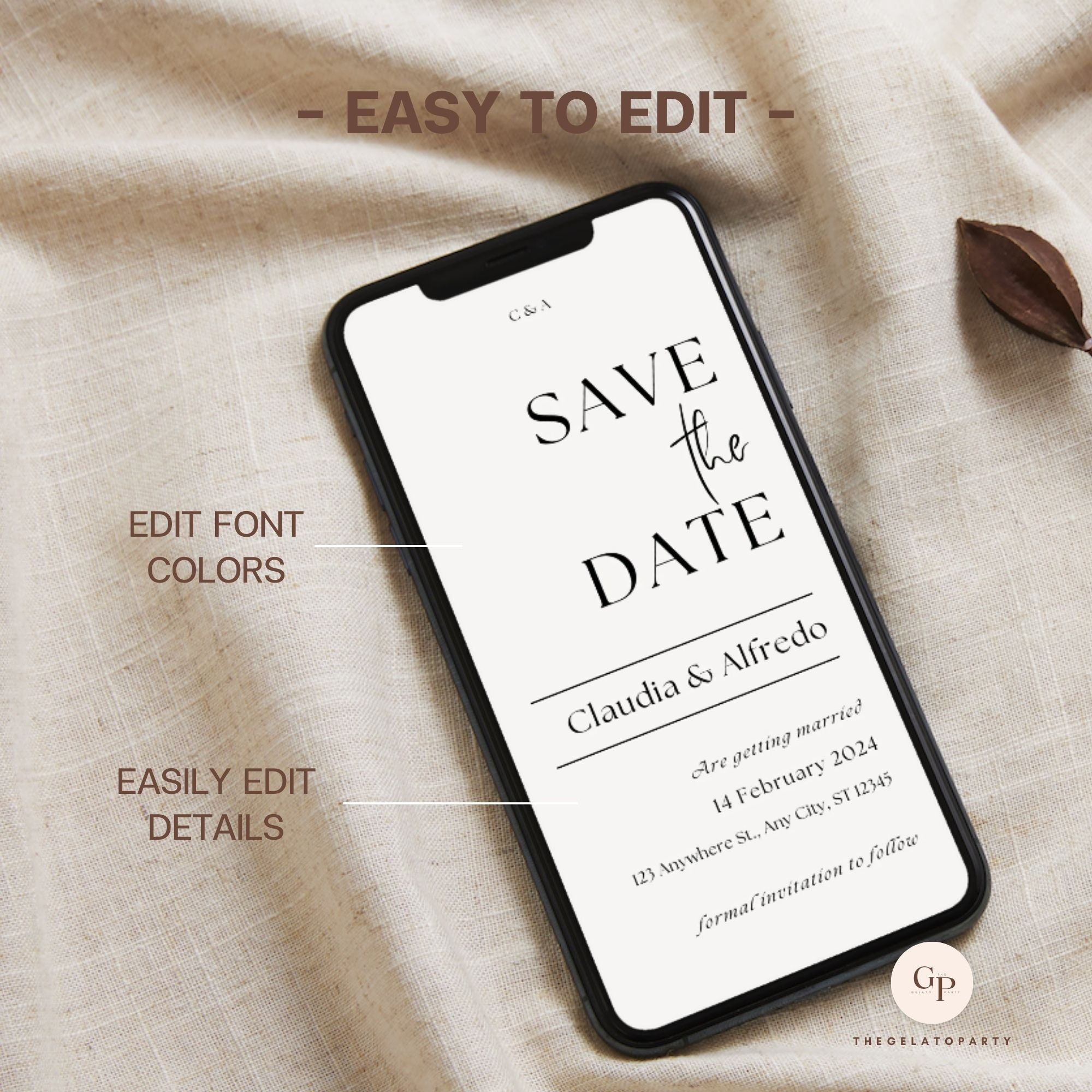 EDITABLE Electronic Save the Date Template, Minimalist Digital Save the ...