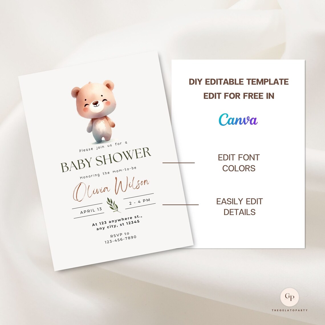 EDITABLE Bear Baby Shower Invitation Template Digital Invitation Teddy ...