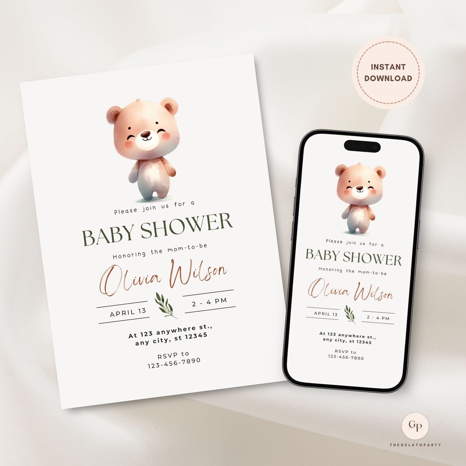EDITABLE Bear Baby Shower Invitation Template Digital Invitation Teddy ...